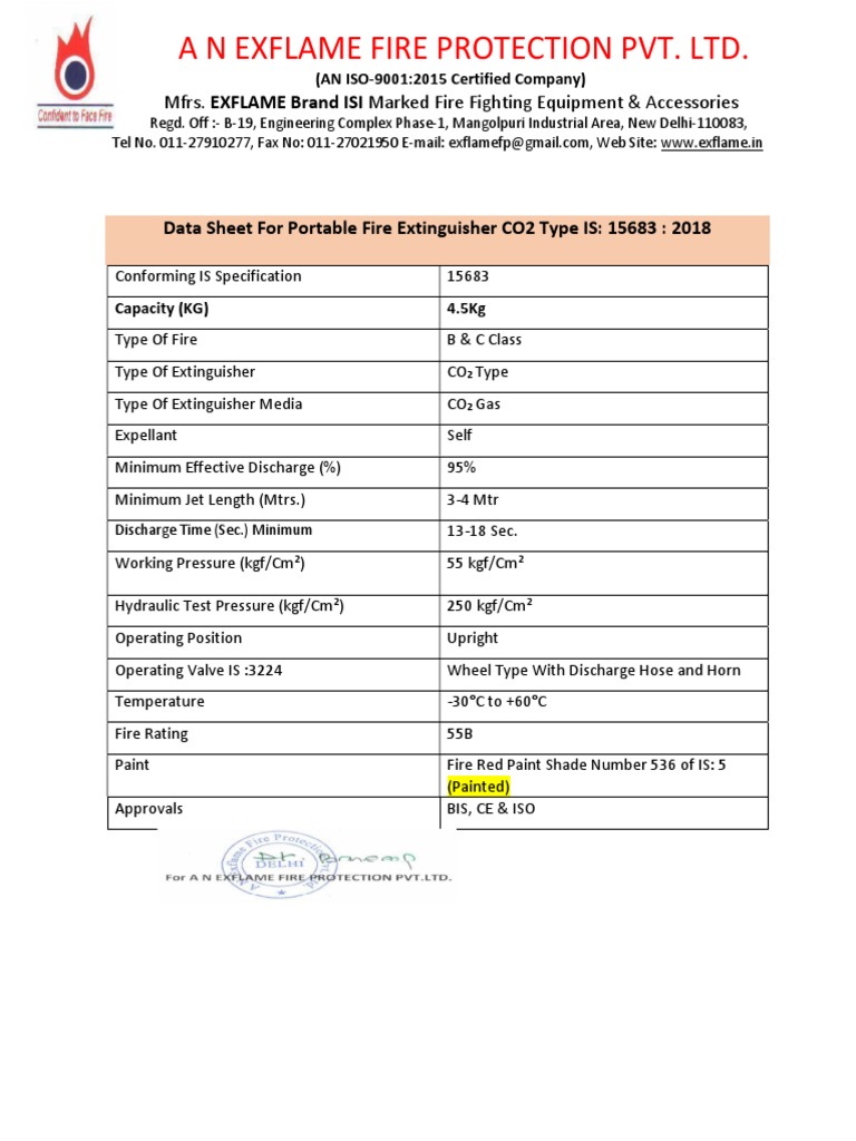 TDS - Co2 4.5 KG Fire Extinguishers | PDF