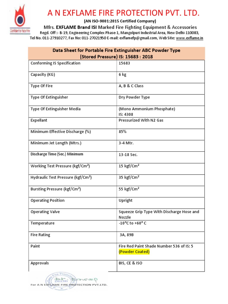 TDS - Abc 6.0KG Fire Extinguishers | PDF