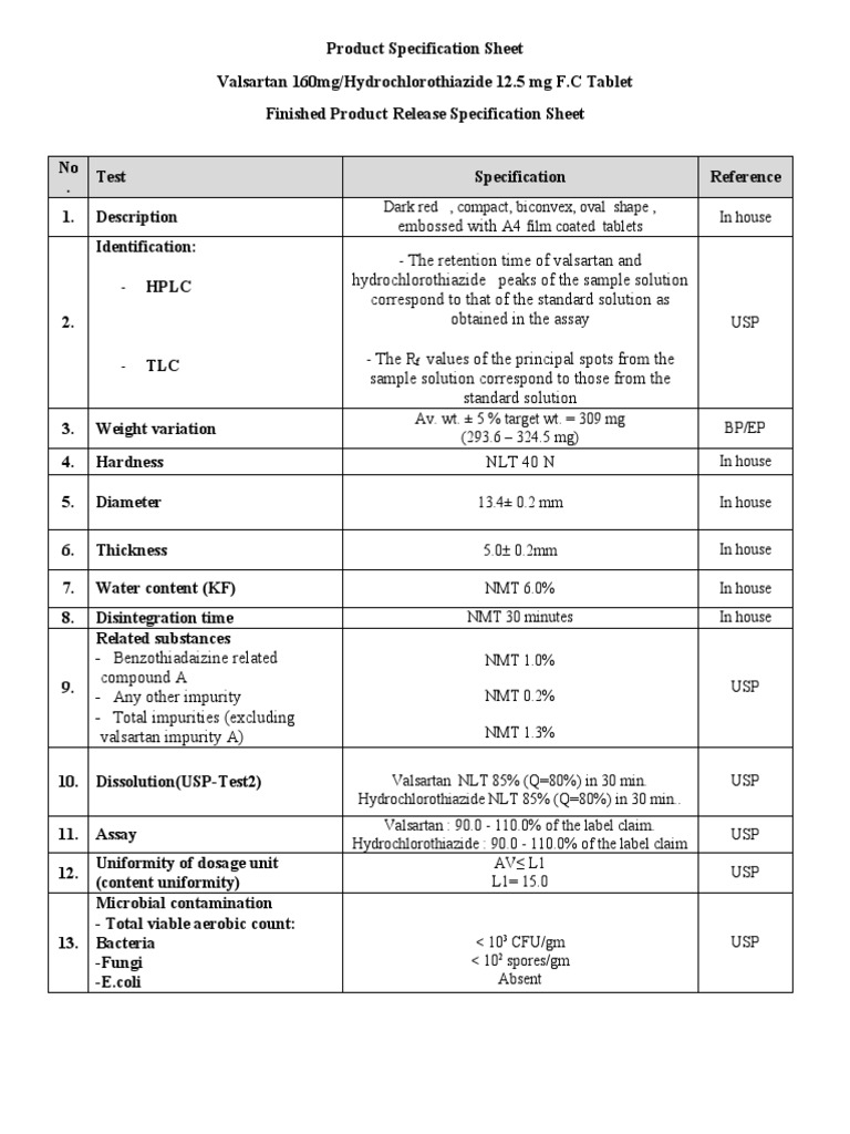 Release Specification | PDF | Tablet (Pharmacy) | Scientific Techniques
