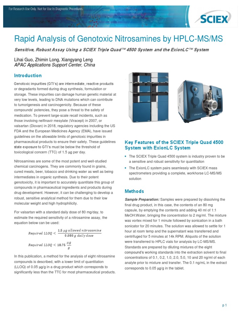 Rapid Analysis of Genotoxic Nitrosamines by HPLC MS MS | PDF ...