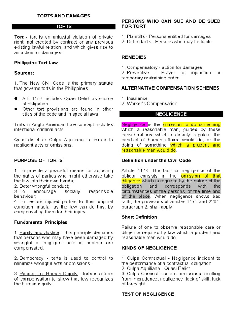 Torts and Damages | PDF | Tort | Negligence