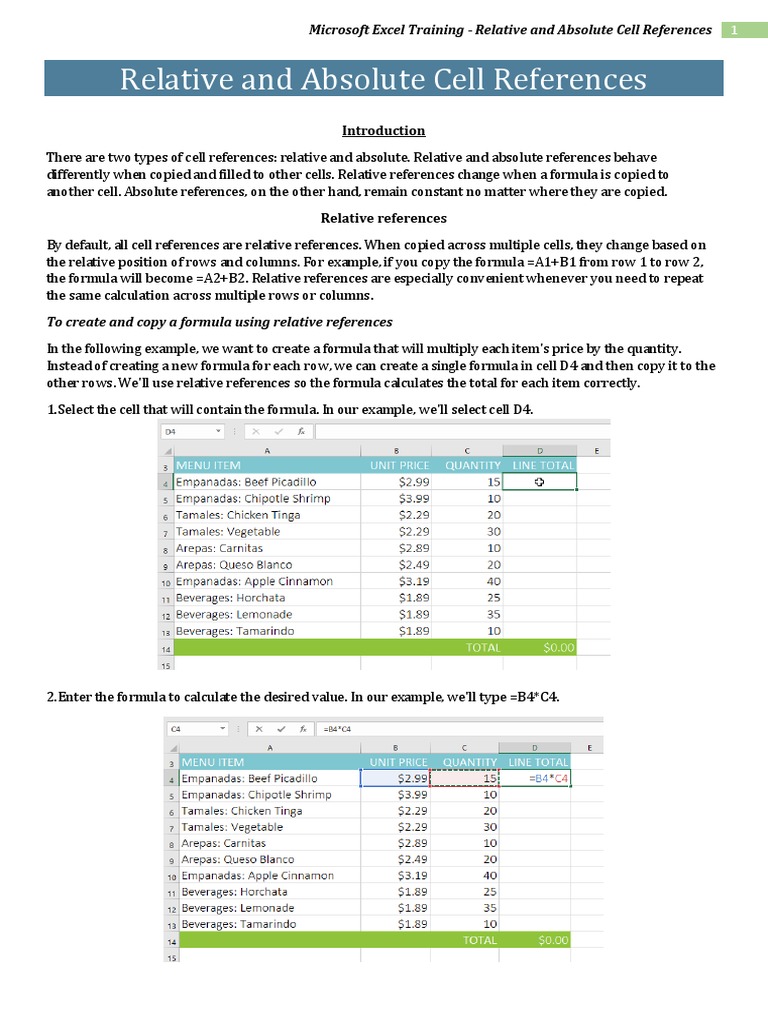 2 - Relative and Absolute Cell References | PDF | Microsoft Excel | Worksheet