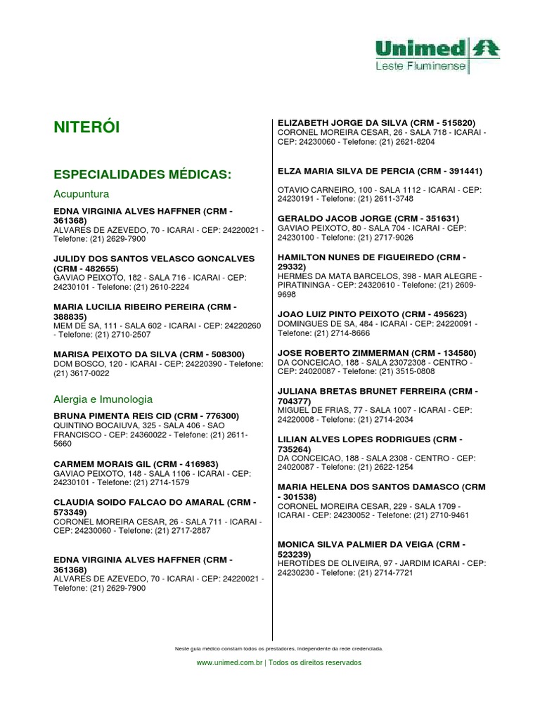 Guia Medico Unimed Leste Fluminense-niterói | PDF Guia Medico Unimed Leste Fluminense-niterói | PDF