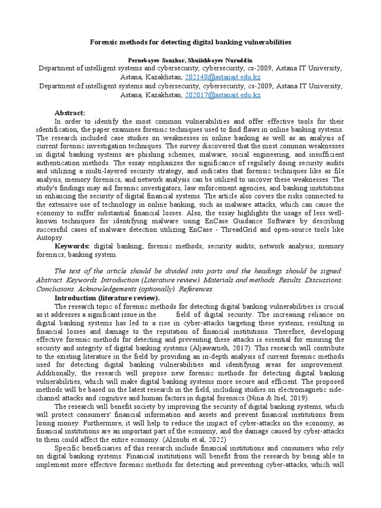 Article Forensic Methods For Detecting Digital Banking Vulnerabilities ... Article Forensic Methods For Detecting Digital Banking Vulnerabilities ...