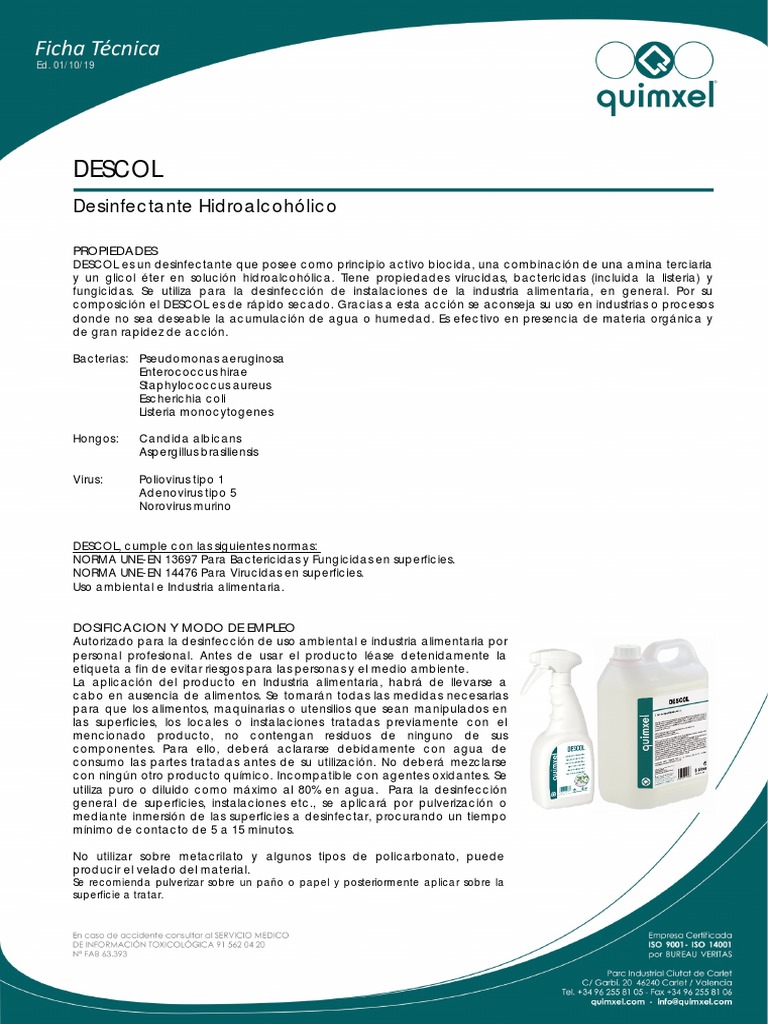Descol FT Es | PDF | Agua | Química