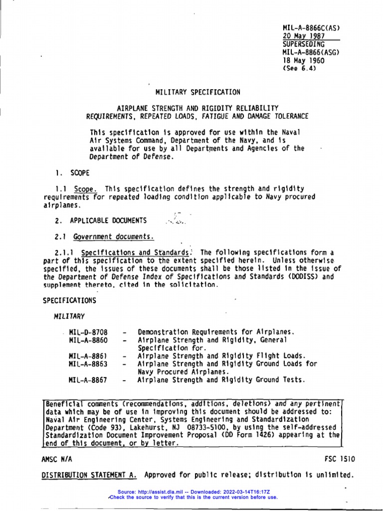 MIL-A-8866 Airplane Strength and Rigidity Reliability | PDF | Fracture ...