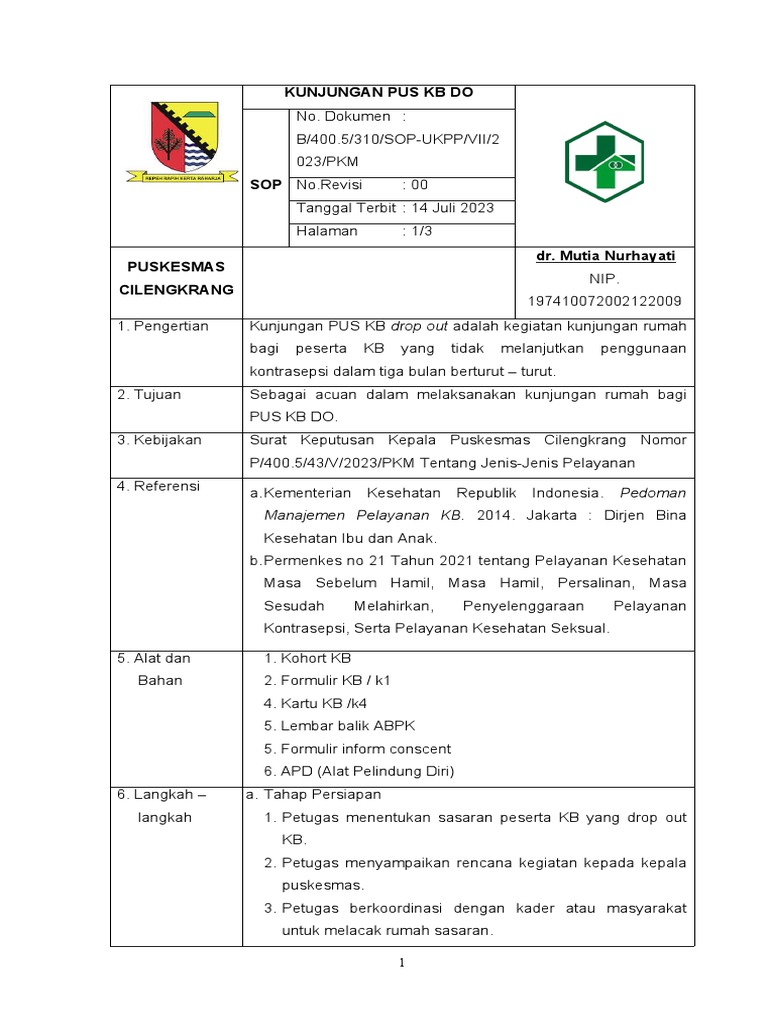 Sop Kunjungan KB Do Ok | PDF