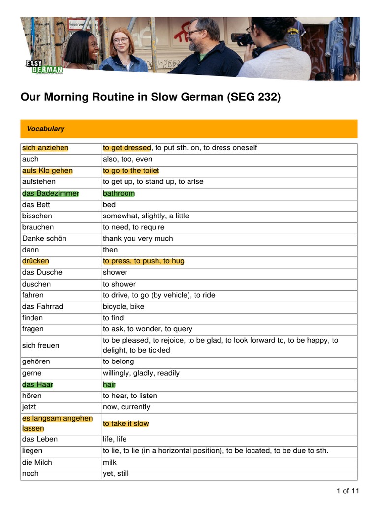 Morning Routine in Slow German | PDF