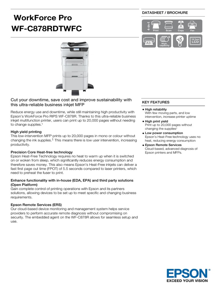 Workforce Pro WF c878rdtwfc Datasheet | PDF | Image Scanner | Fax