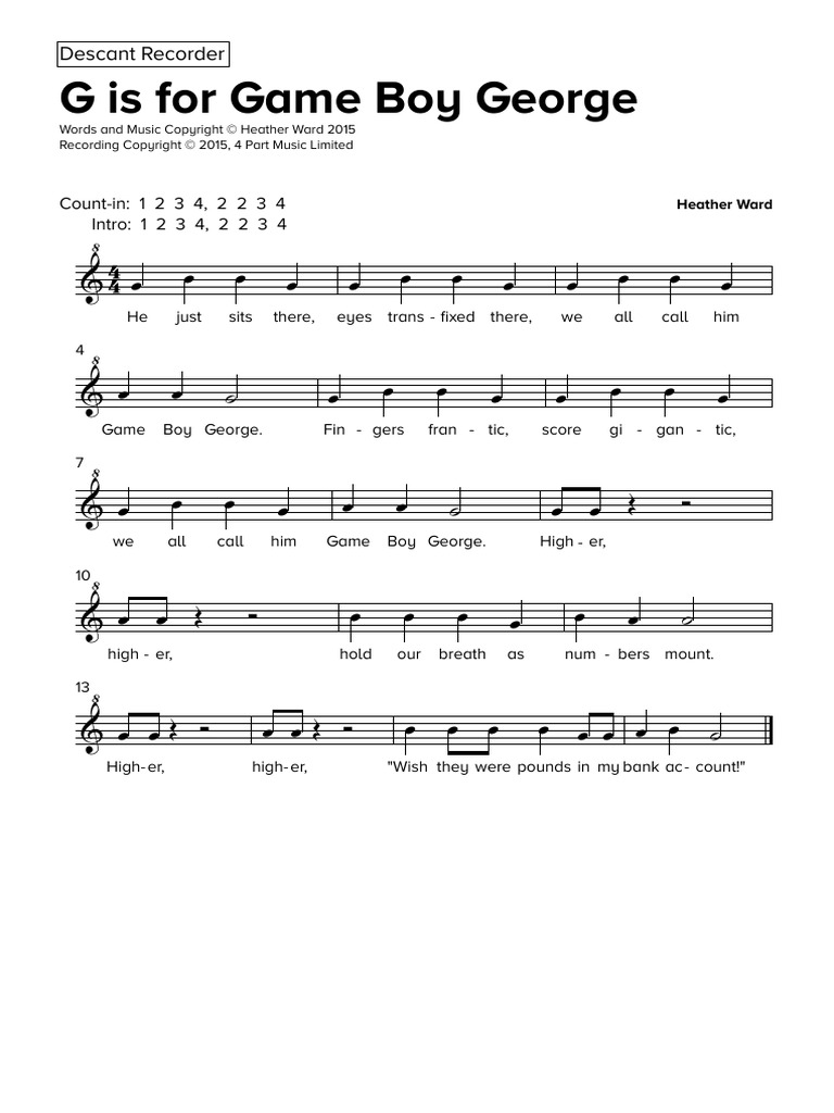 G Is For Game Boy George - Descant Recorder | PDF