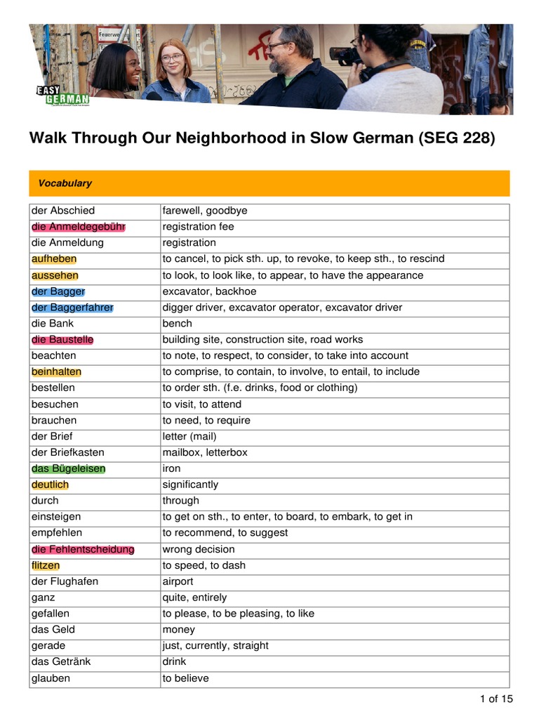 SEG 228 - Walk Through Our Neighborhood in Slow German | PDF | Grammar ...