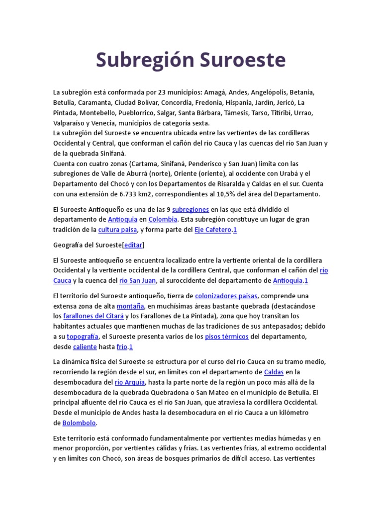 Subregión Suroeste | PDF | Geografía Física | Geomorfología