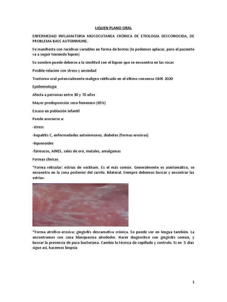 Liquen Plano Oral | PDF | Enfermedades y trastornos humanos | Ciencias de la Salud
