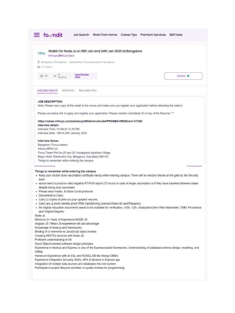 Infosys-Nodejs developer-notification | PDF | Databases | Application Software