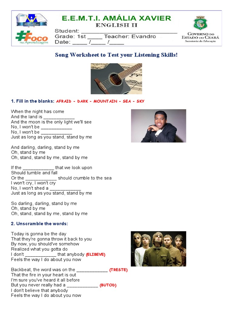 1st English II - Song Worksheet To Test Your English Skills | PDF | Poetry