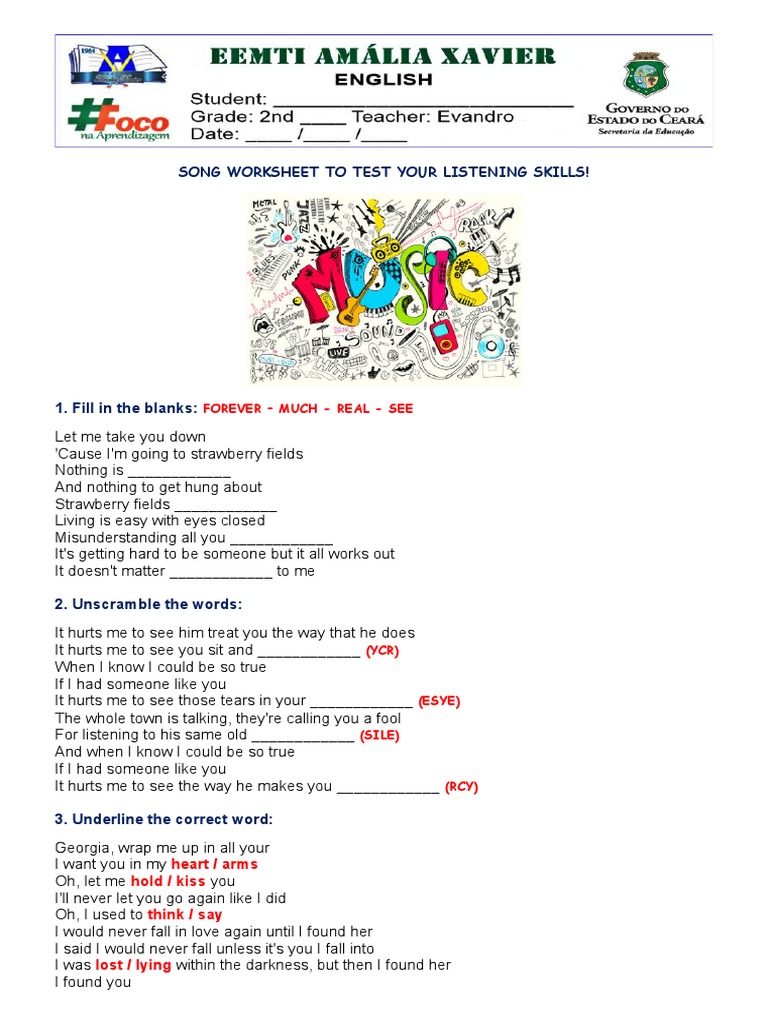 Music Listening Skills Worksheet | PDF | Poetry