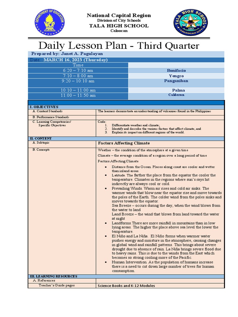 LP - Factors-Affecting-Climate COT1 | PDF | Wound | Climate