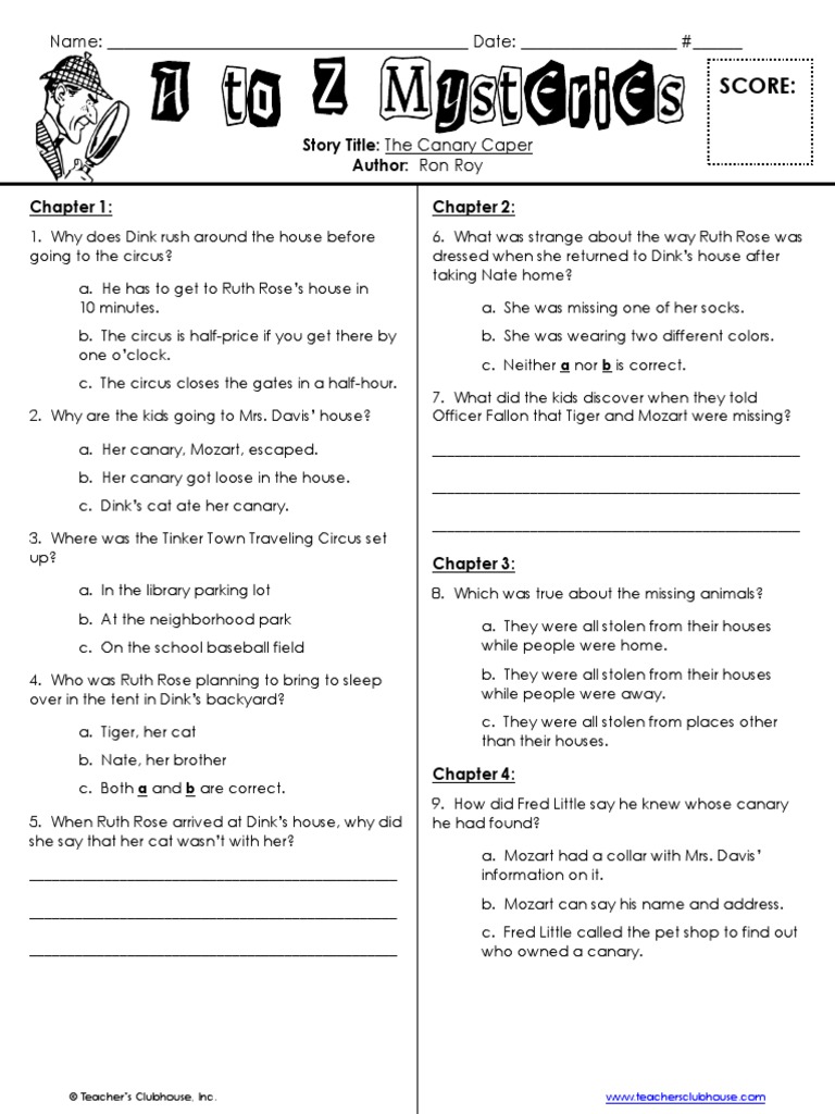CanaryCaper Quiz AtoZMysteries | PDF