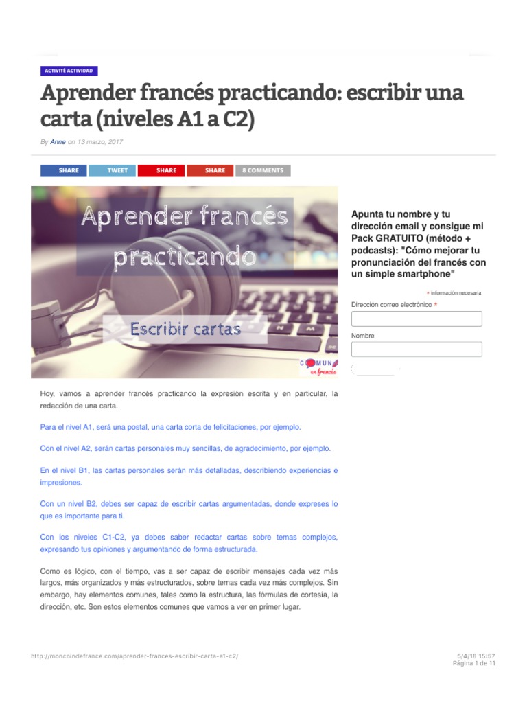 Aprender francés practicando_ escribir una carta (niveles A1 a C2 ...