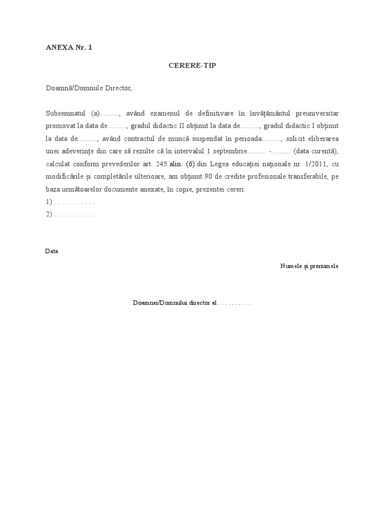 Anexa 1 - Cerere Tip | PDF