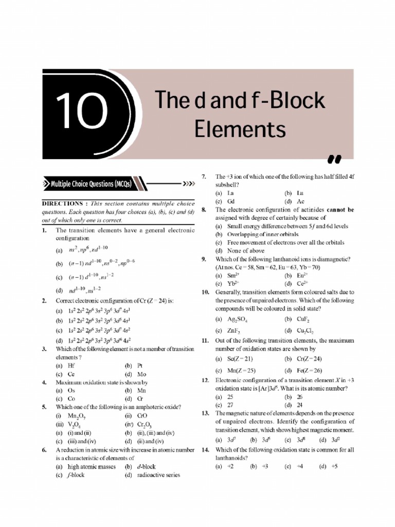 The D and F-Block Elements | PDF