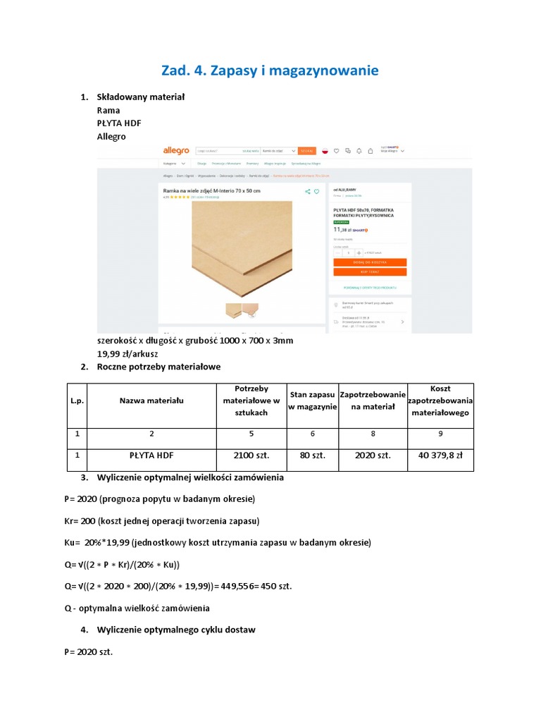 Zad. 4. Zapasy I Magazynowanie Val | PDF