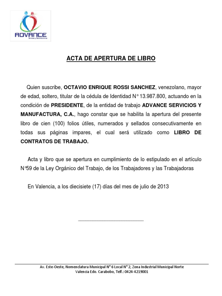 Acta Apertura Libro | PDF