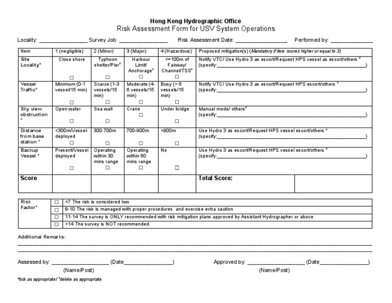 USV Risk Assessment Form | PDF