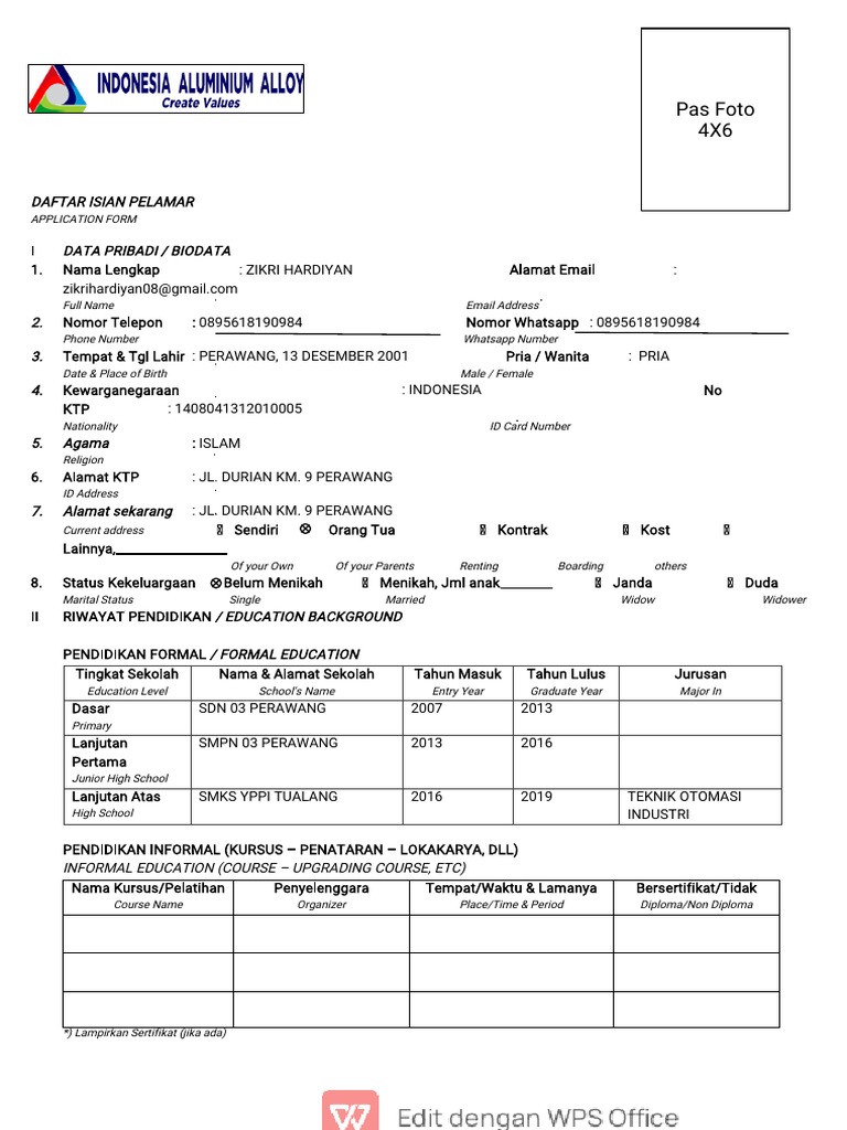 Formulir Lamaran Kerja | PDF