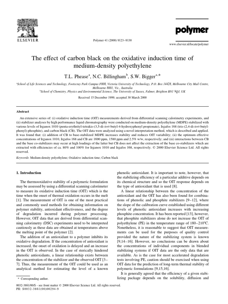 The Effect of Carbon Black On The Oxidative Induction Time of Medium ...