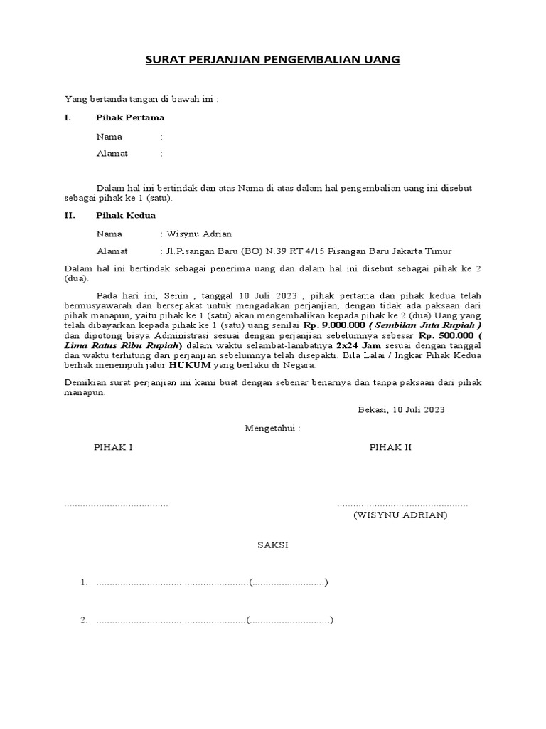 SURAT_PERJANJIAN_PENGEMBALIAN_UANG | PDF