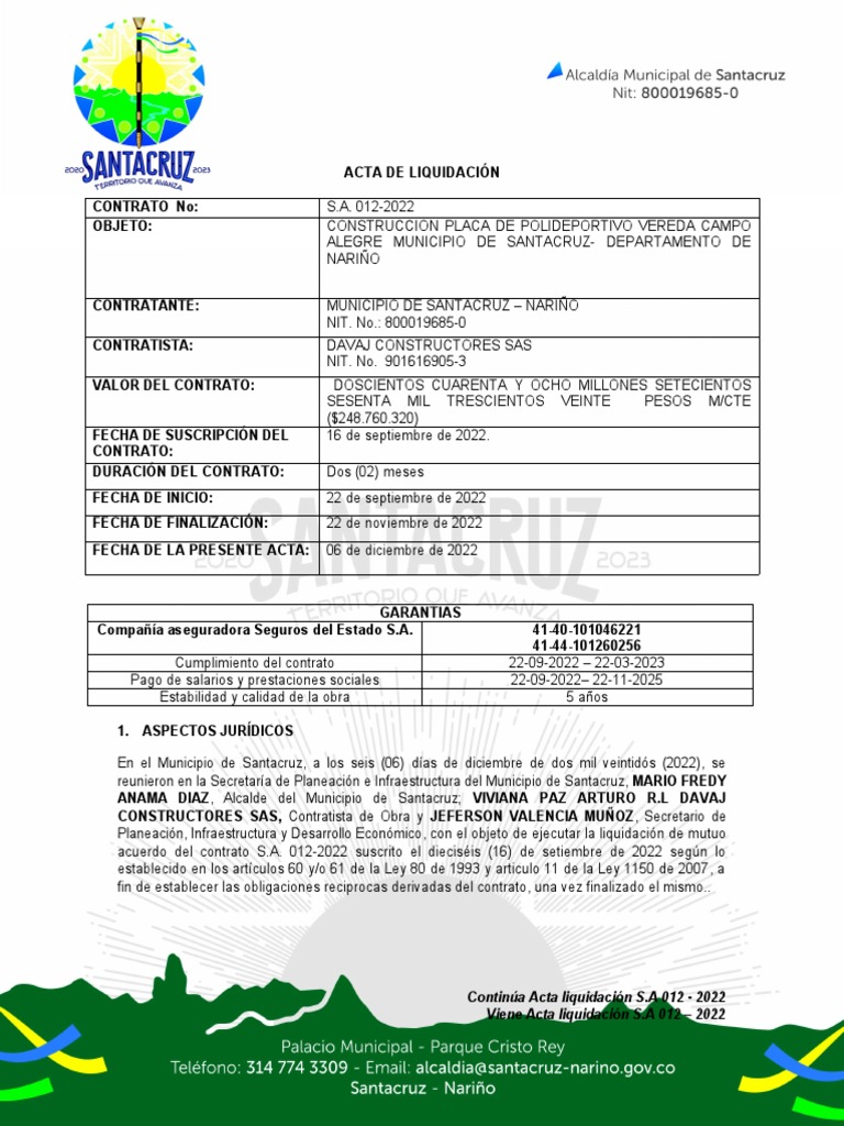 Acta de Liquidación SA 012-22 | PDF
