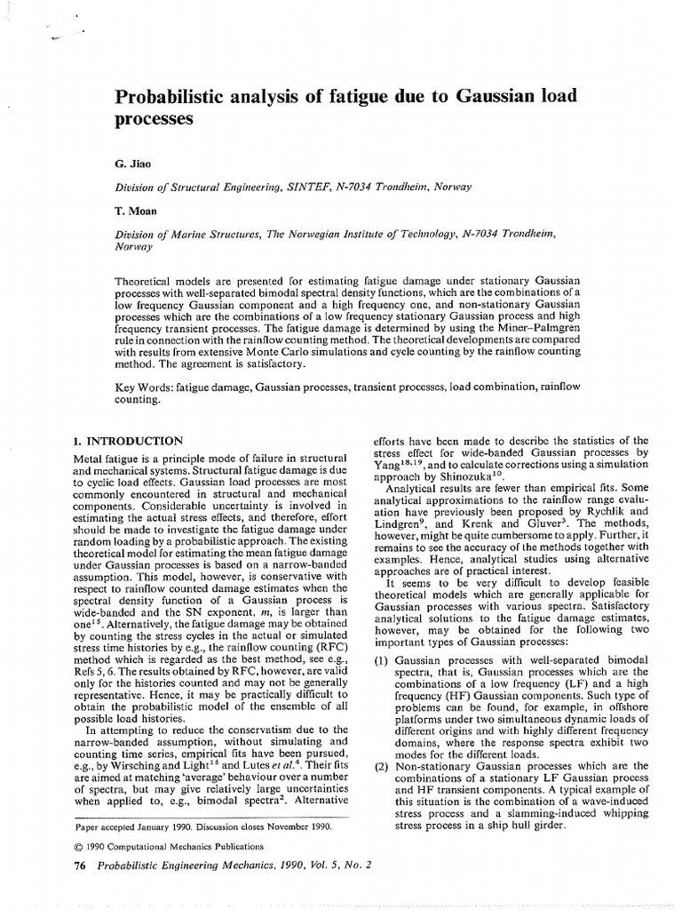 Probabilistic Analysis of Fatigue Due To Gaussian Loads | PDF