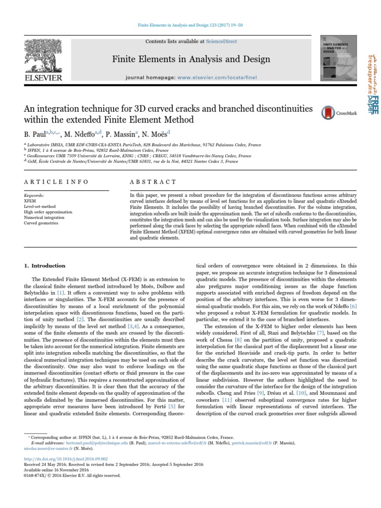 10 1016 J Finel 2016 09 002 An Integration Technique For 3d Curved Cracks And Branched