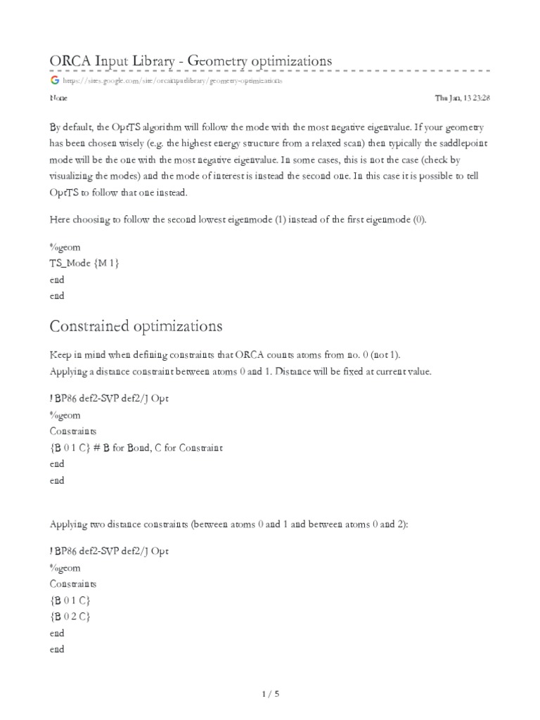 2022-01-13-ORCA Input Library - Geometry Optimizations | PDF
