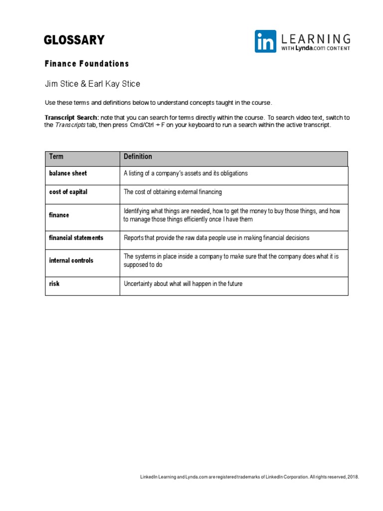 Glossary - Finance - Foundations 2 | PDF