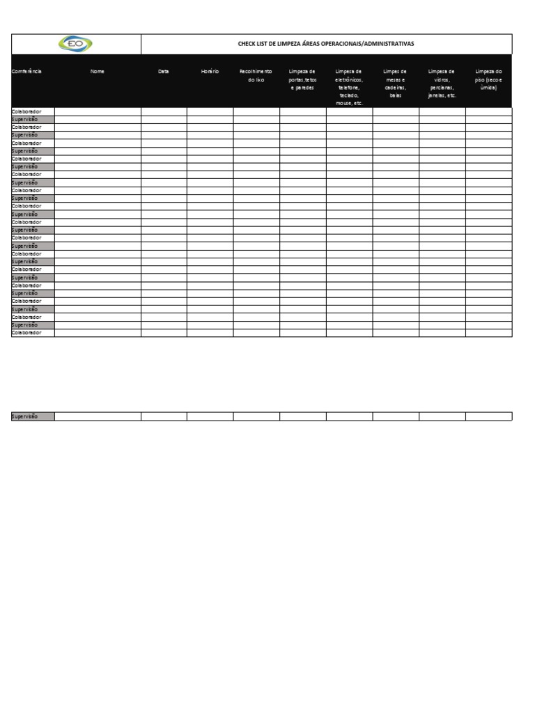 Check List de Limpeza e Àrea Ope. e Adm. | PDF