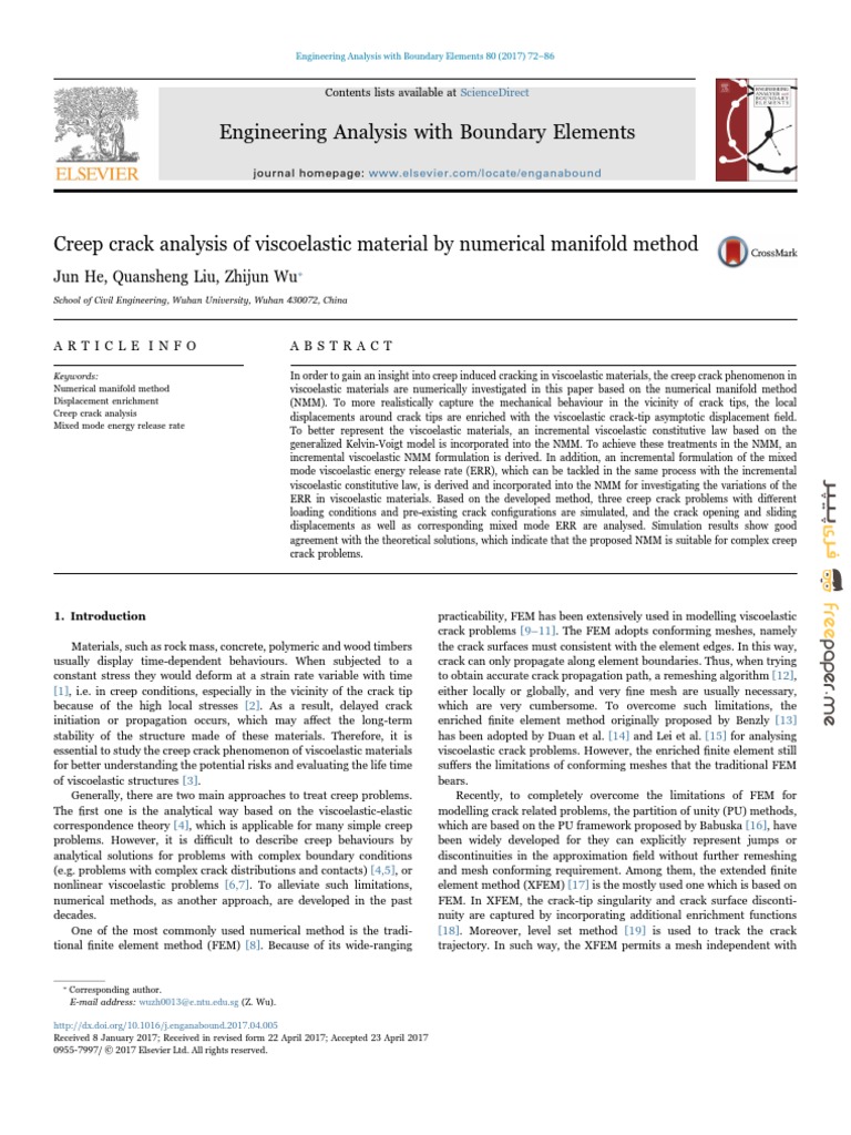 10.1016 J.enganabound.2017.04.005 Creep Crack Analysis of Viscoelastic Material by Numerical ...