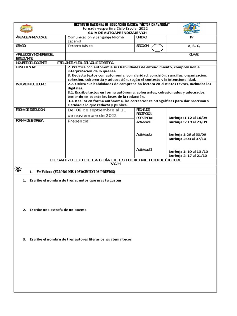 IDIOMA ESPAÑOL - GUIA IV - 3o. A, B, C - ITZEL LEAL | PDF