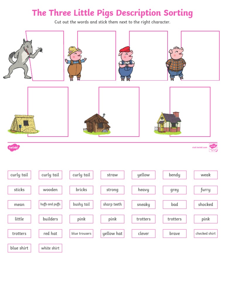 T TP 3065 The Three Little Pigs Cut and Stick Character Description ...