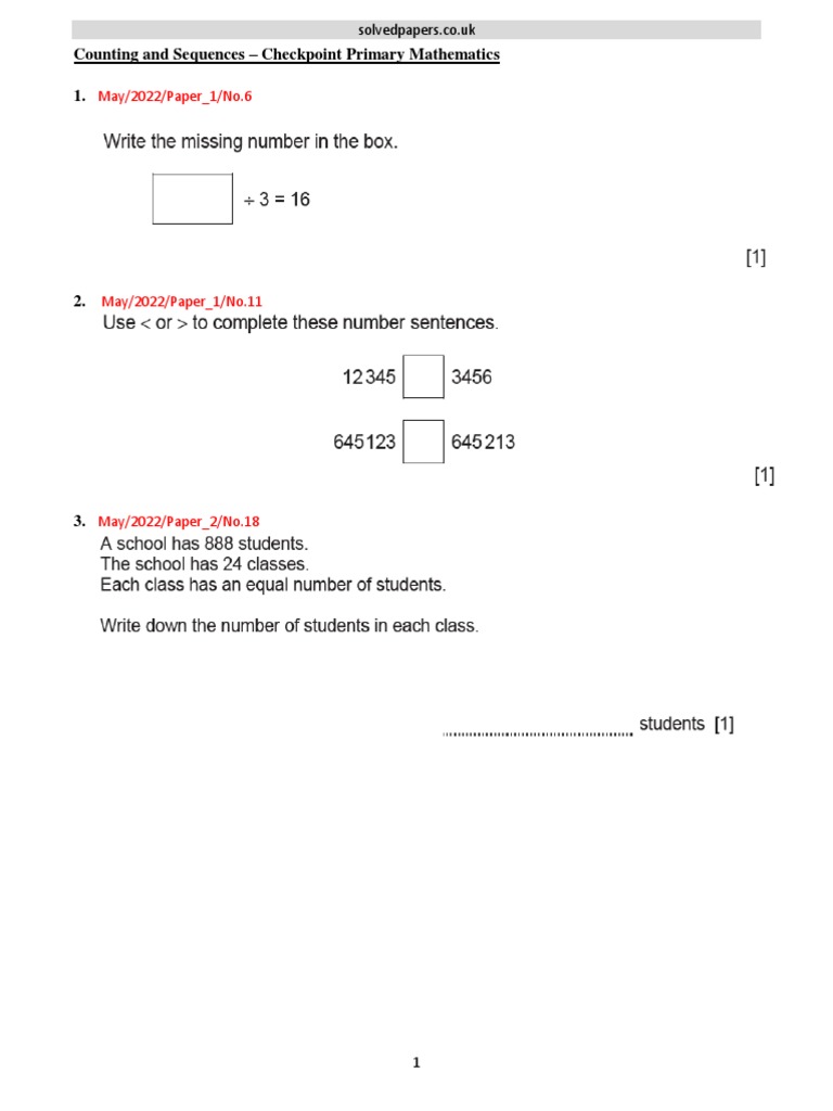 2022 17 Counting and Sequences Checkpoint Primary Mathematics | PDF