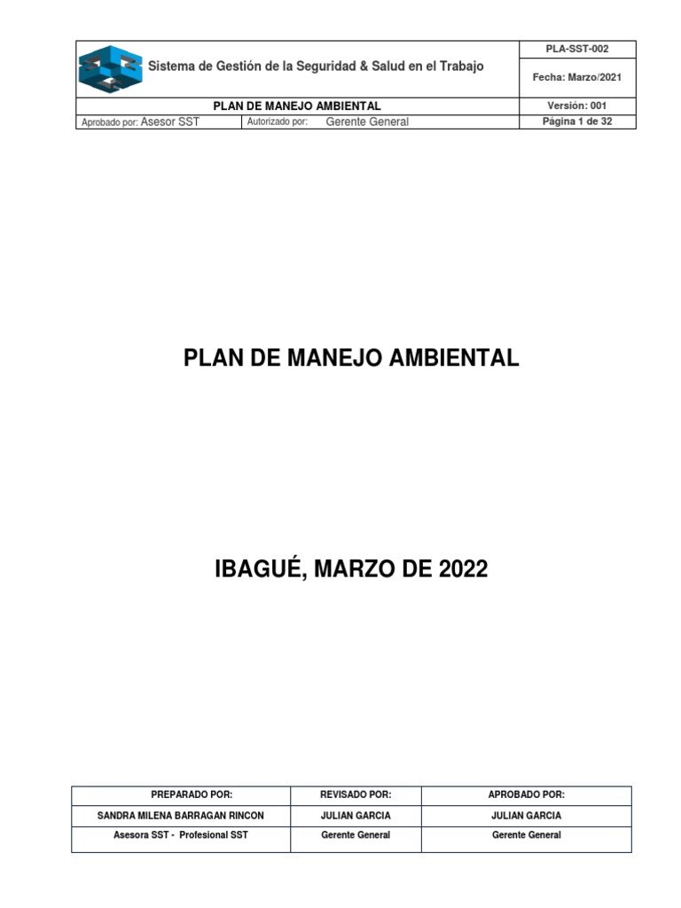 PLA-SST-002 Plan Manejo Ambiental | PDF