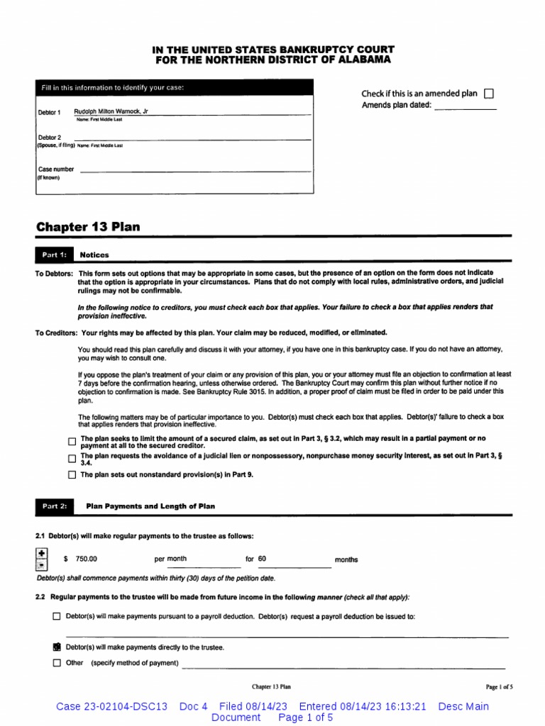 Chapter 13 Plan | PDF