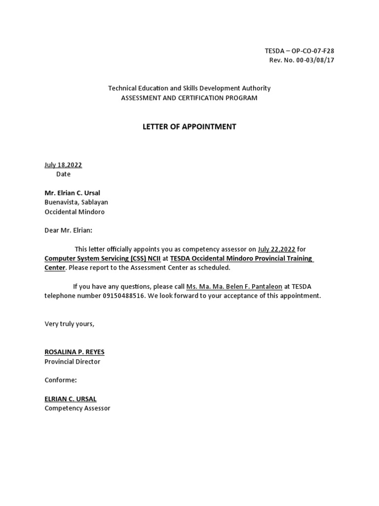 Letter of Appointment Final | PDF