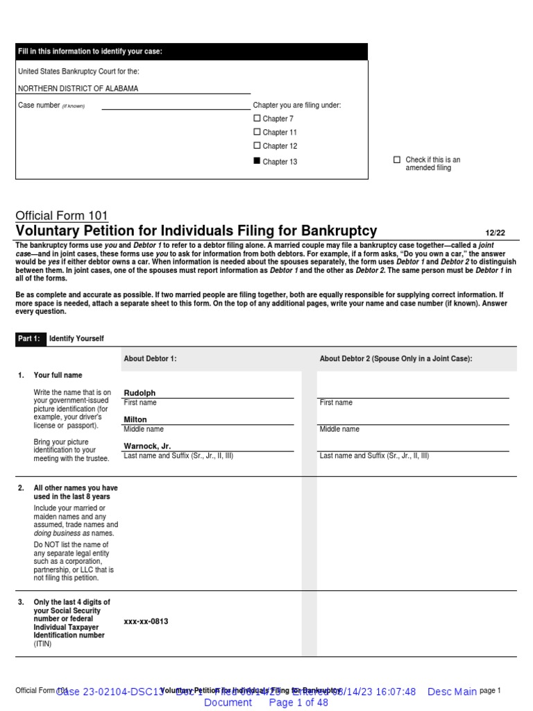 Warnock Bankruptcy Petition | PDF | Chapter 11 | Bankruptcy