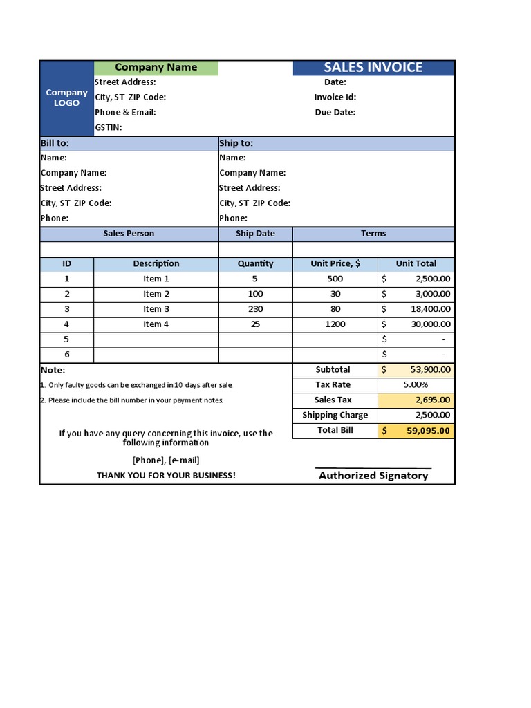 Tally Sales Invoice Template | PDF