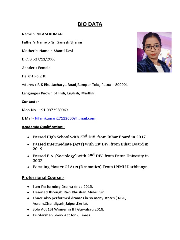 Bio Data - 012847 | PDF