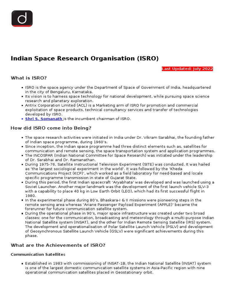 Indian Space Research Organisation (ISRO) | PDF | Lander (Spacecraft ...