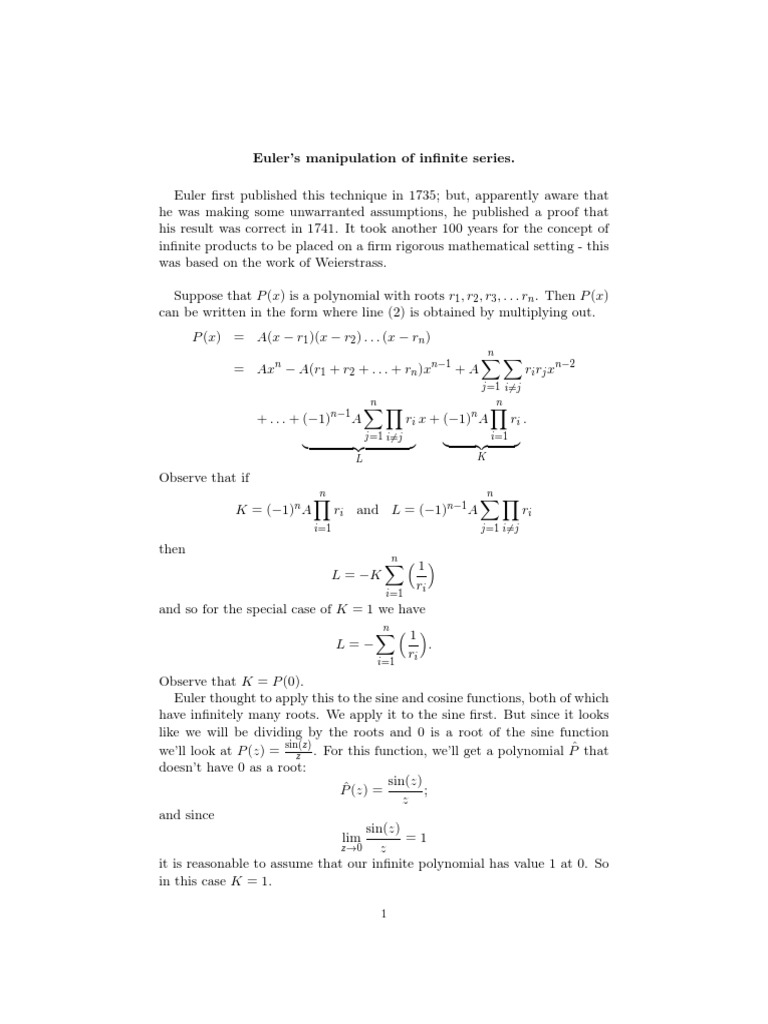 Euler and Infinite Series | PDF
