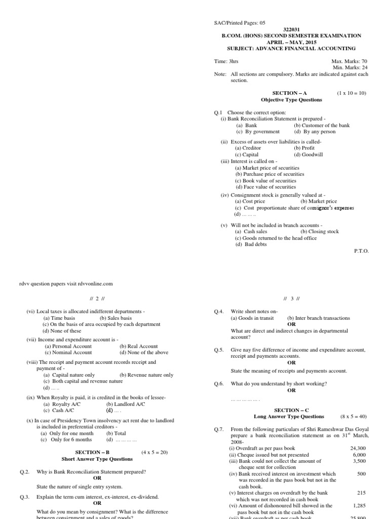 Bcom 2 Sem (Hon) Advance Financial Accounting 2015 | PDF